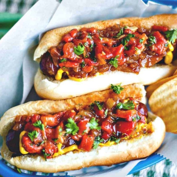 New York Style Hot Dog with Red Pepper Relish - Life, Love, and Good Food