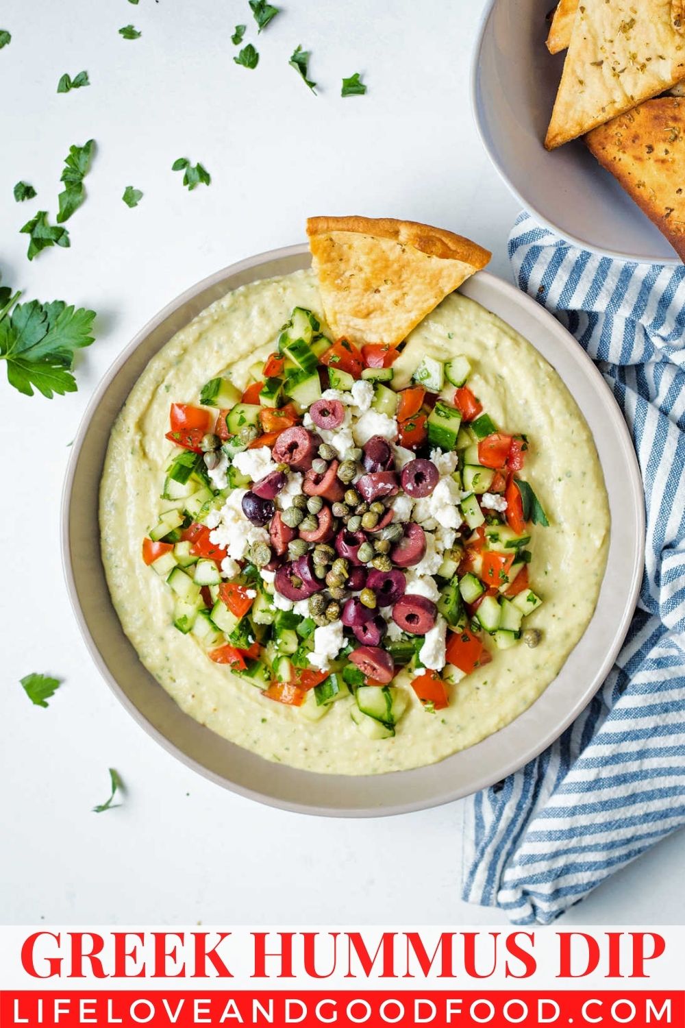 Best Loaded Greek Hummus Dip with Toasted Pita Chips - Life, Love, and ...
