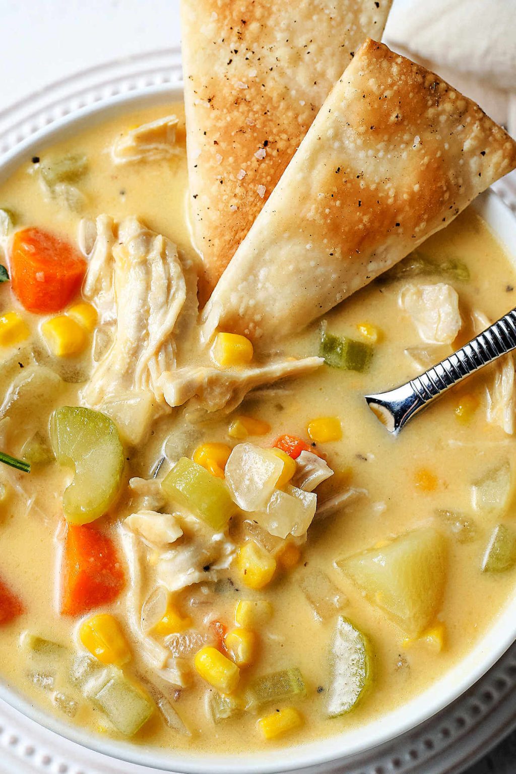 Creamy Chicken Pot Pie Soup with Pie Crust Crackers - Life, Love, and ...